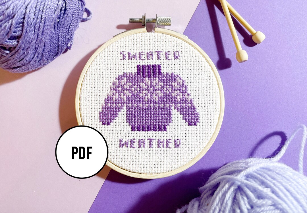 Sweater Weather Cross Stitch Pattern - Pink/ Purple / Blue - Etsy