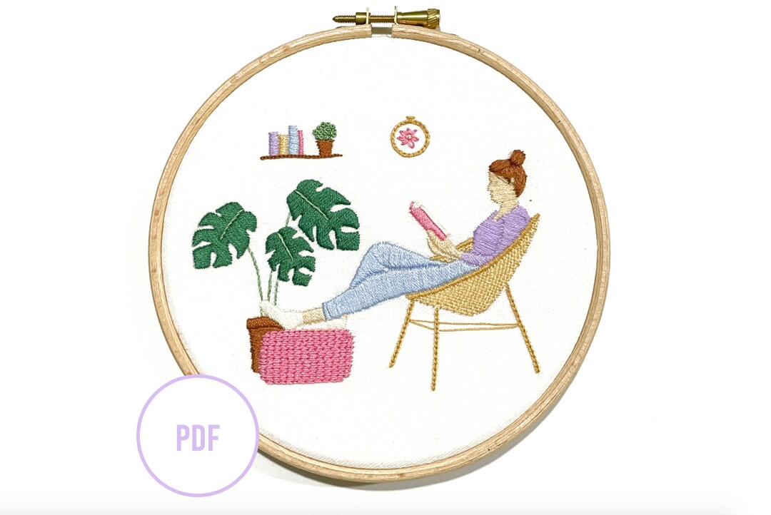 Girl Reading Book 'the Reader' Pastel Embroidery PDF Pattern - Etsy