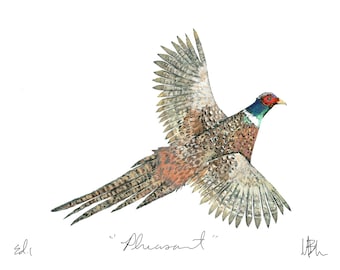 Flying Pheasant Painting, Pheasant Art Print - Etsy
