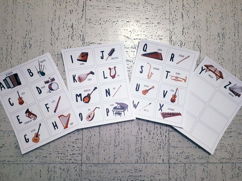 Flash Cards Musical Instruments Alphabet - Printable Cards ...