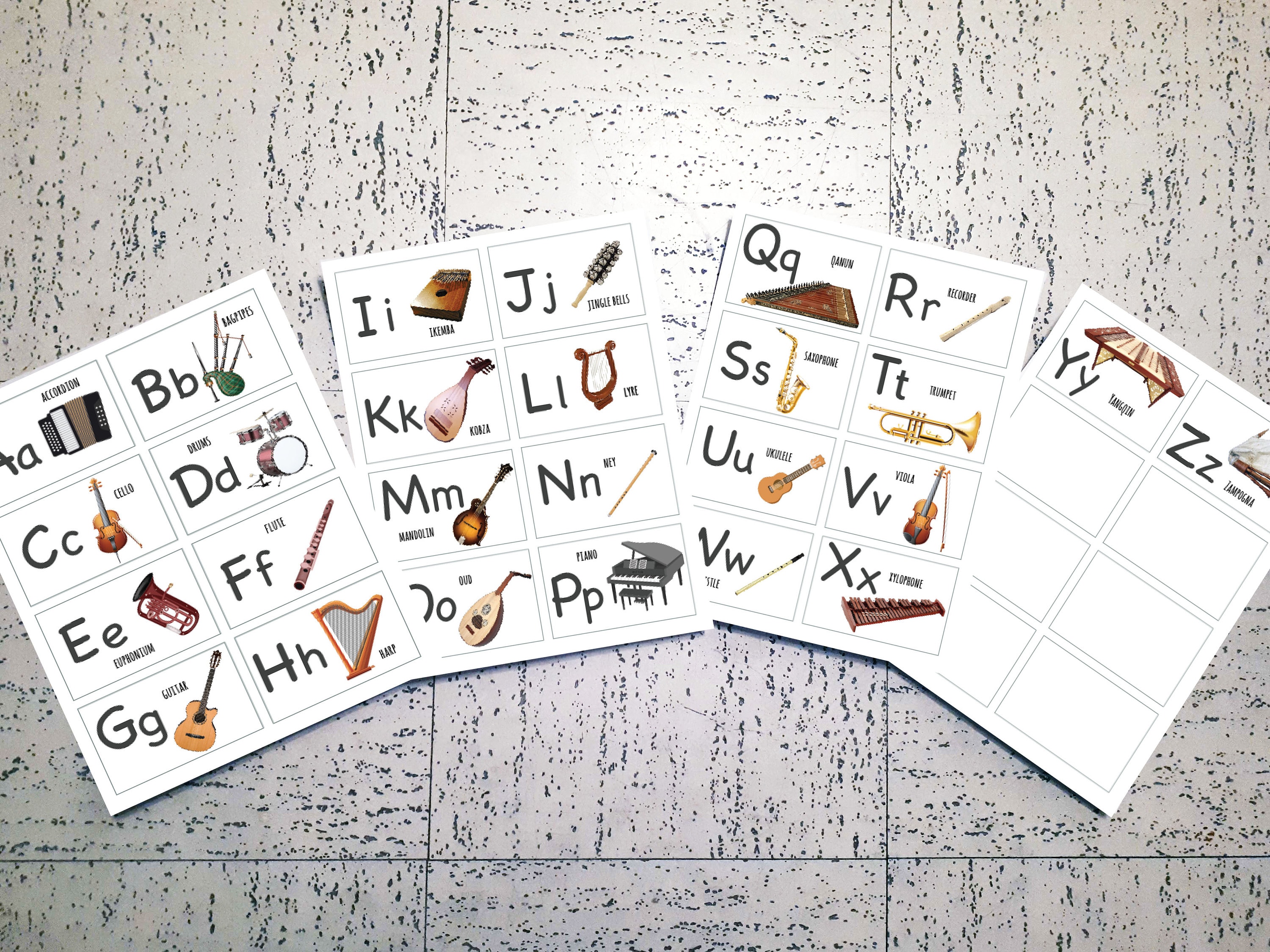 Flash Cards Musical Instruments Alphabet - Caps and Lower Case ...
