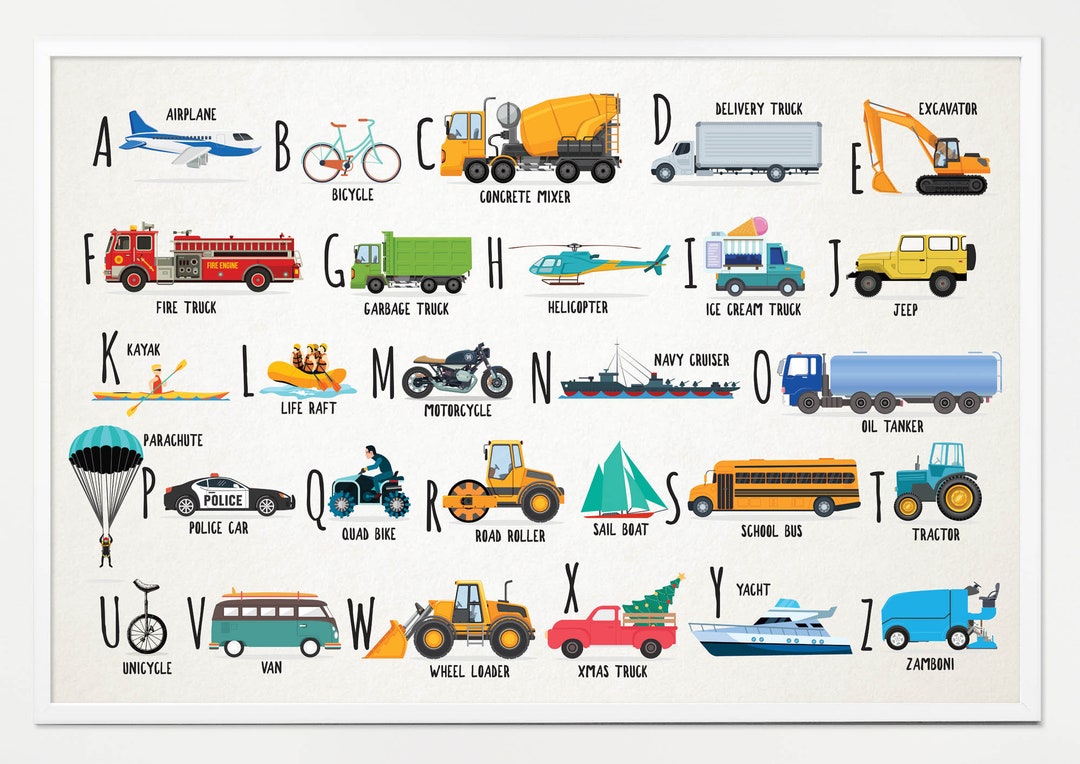 Vehicle Alphabet - Unique Toddler Toys- Nursery Decor - Toddler Wall ...