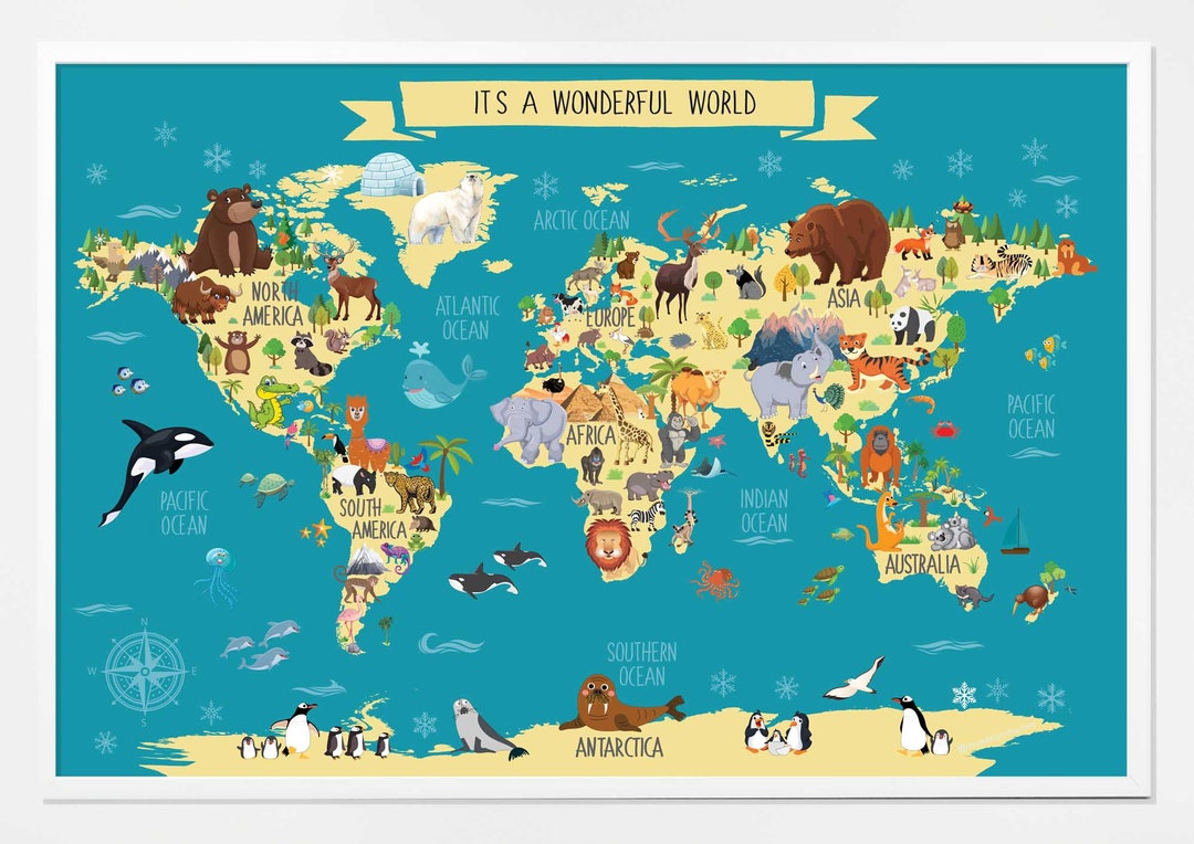 World Animal Map - Instant Download- Unique Toddler Toys- Nursery Map ...