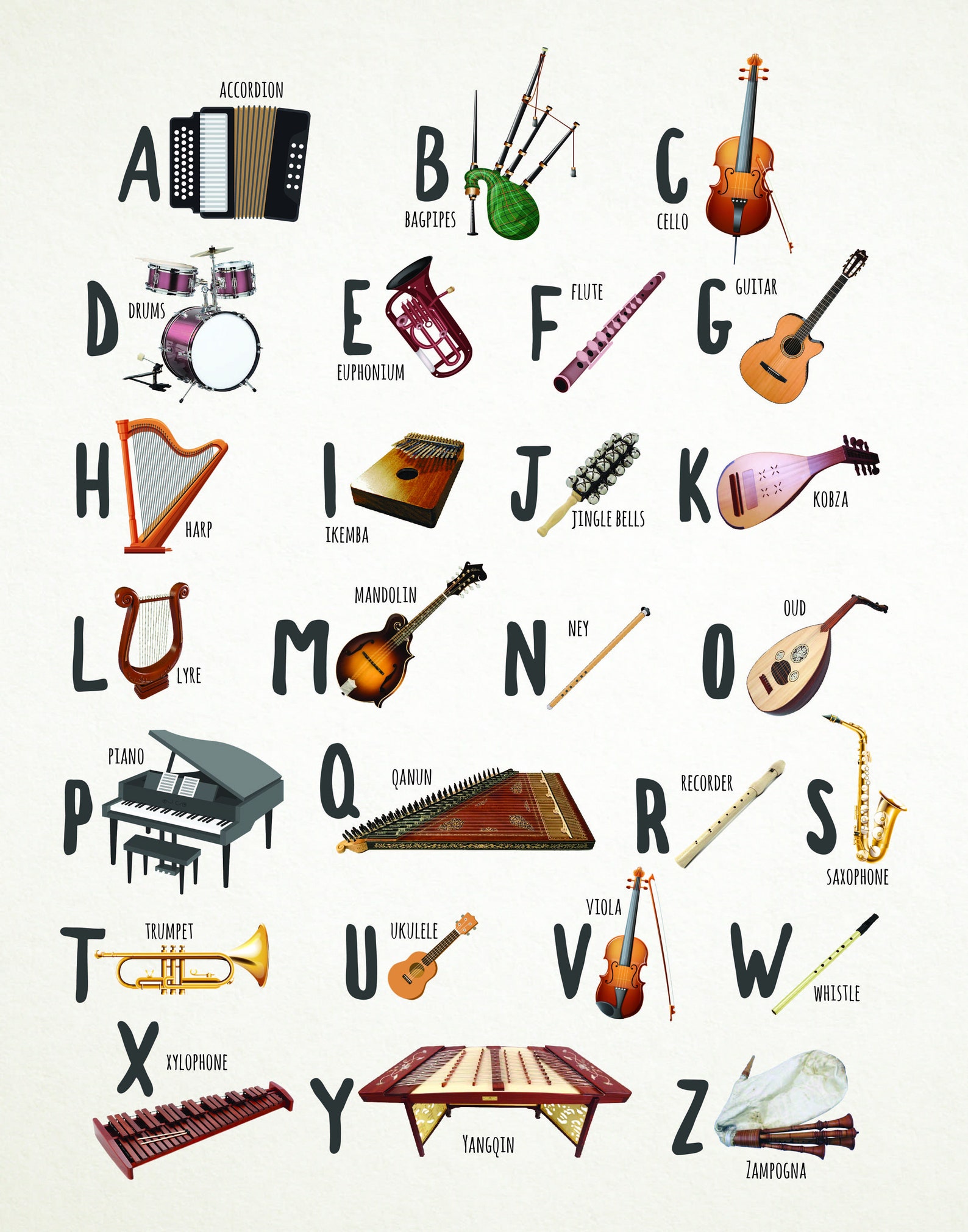Musical Instruments Alphabet Printable Alphabet Instruments Alphabet ...