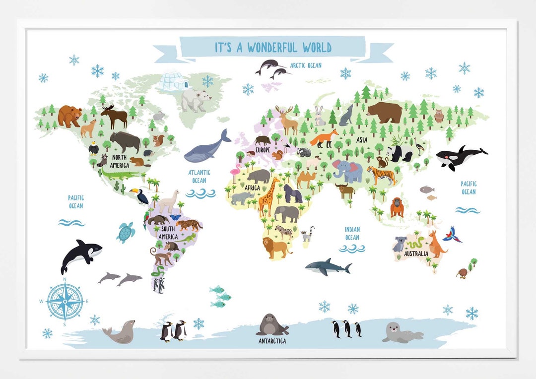 World Animal Map - Digital Download - Unique Toddler Toys- Nursery Map ...