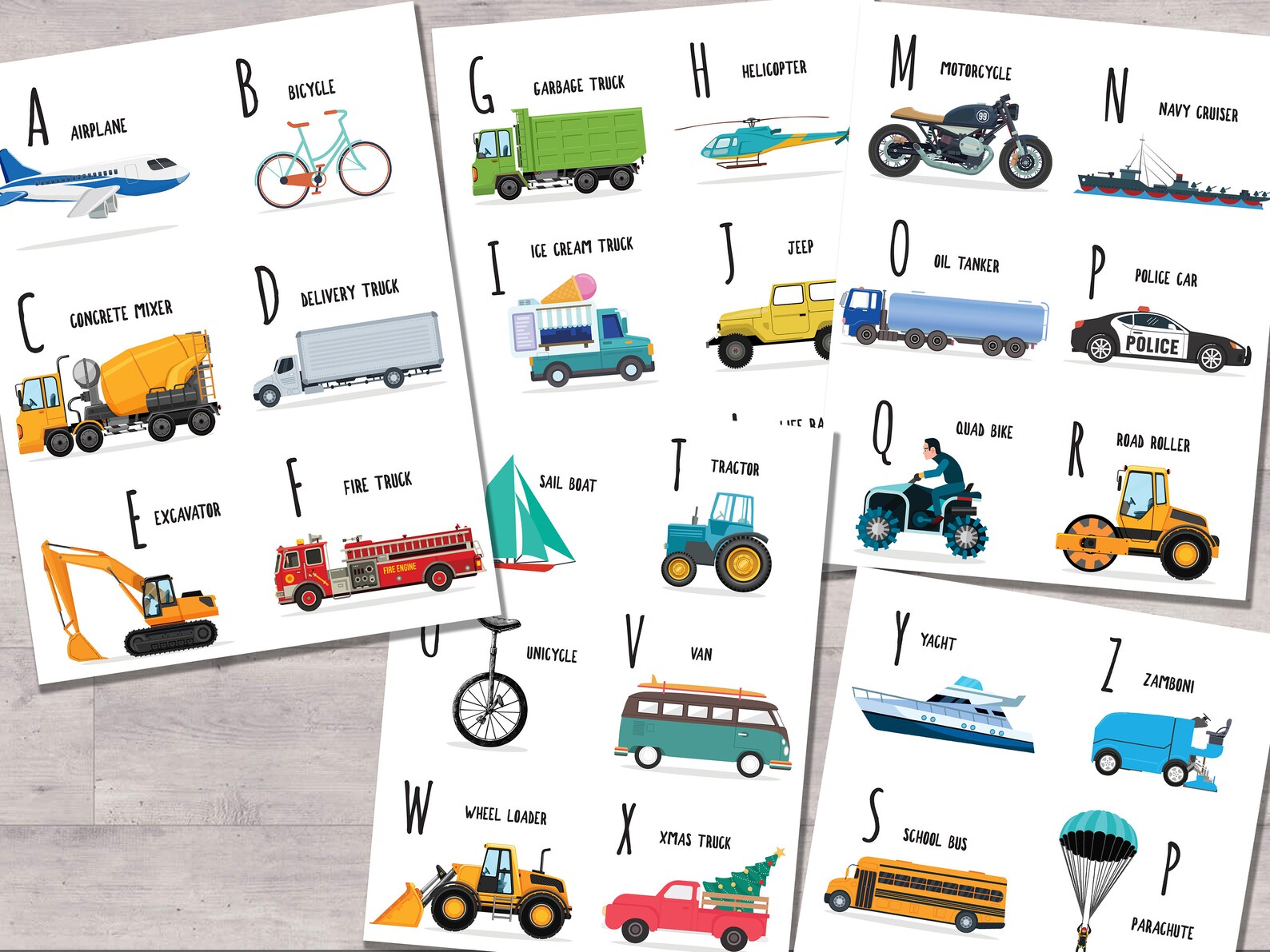 Vehicle Flash Cards Alphabet Caps Printable Cards - Etsy