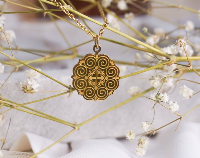 Hmong Inspired Necklace 18k Plated Gold Pendant - Etsy