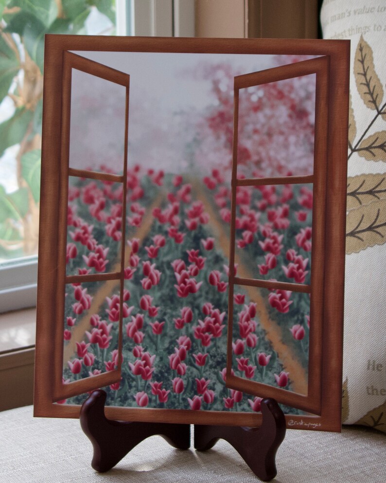 Cottage Tulip Field Window Print - Etsy