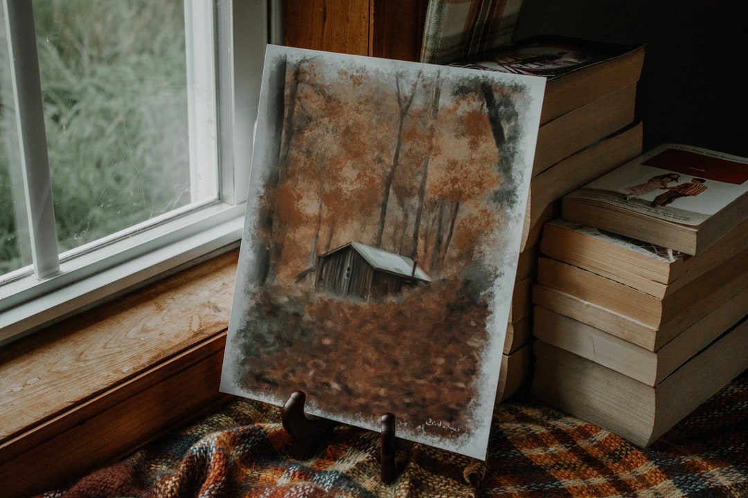 Cozy Autumn Cabin Oil Painting Print - Etsy