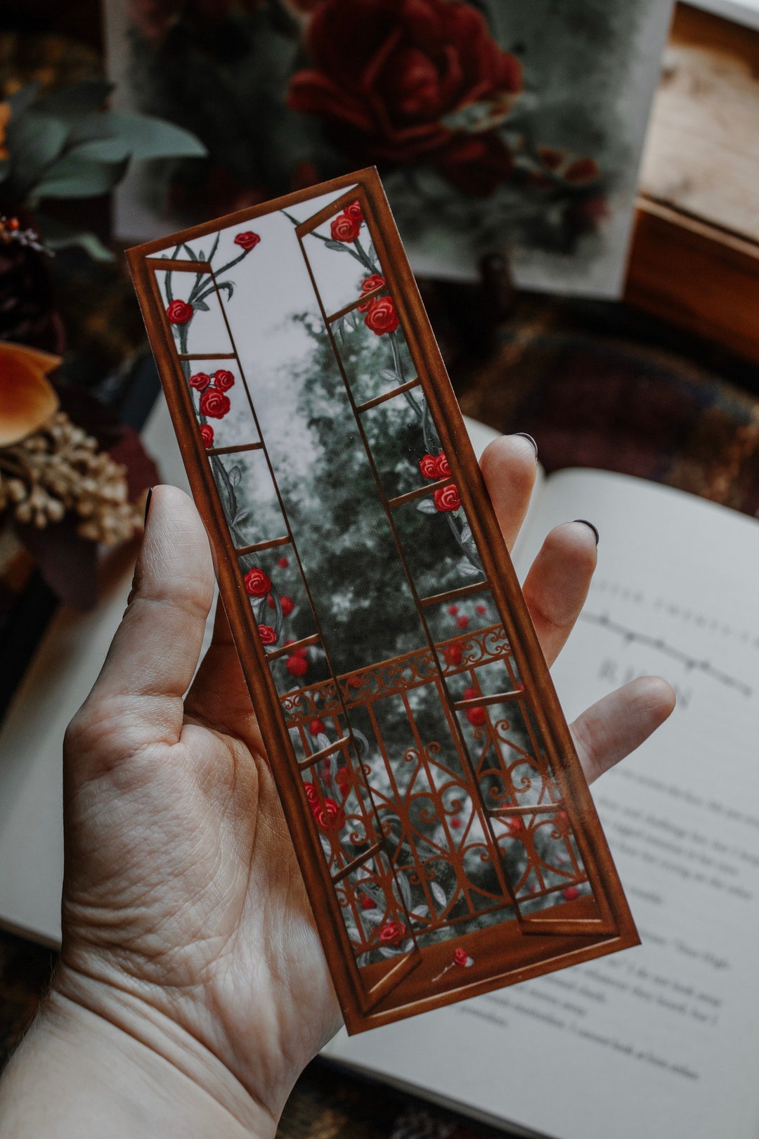 Rose Balcony Window Bookmark - Etsy