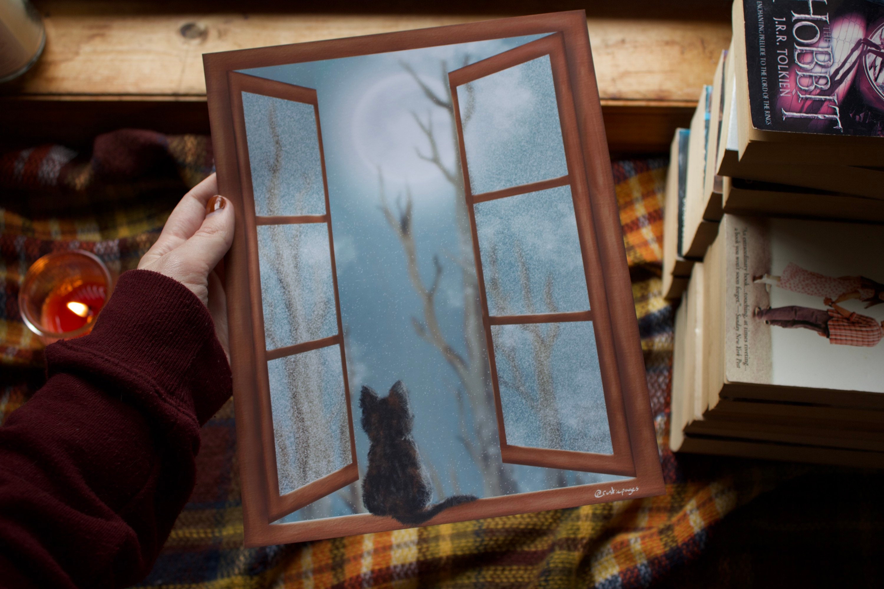 Cottage Cat Snowy Window Print - Etsy