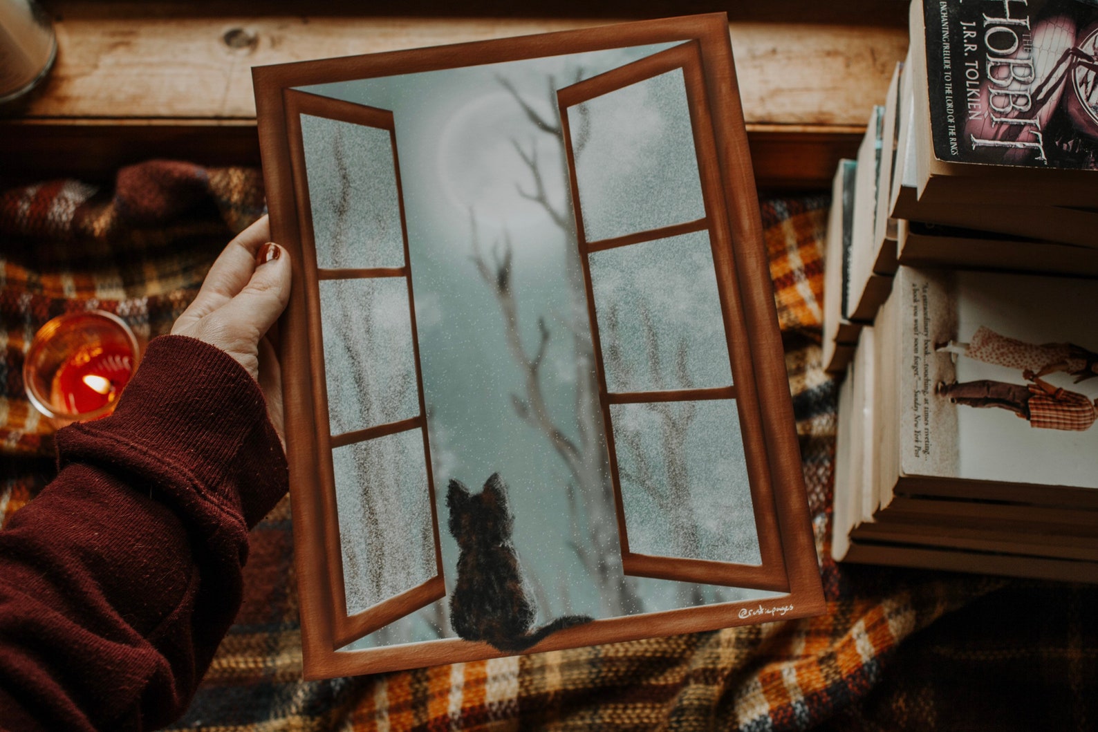 Cottage Cat Snowy Window Print - Etsy