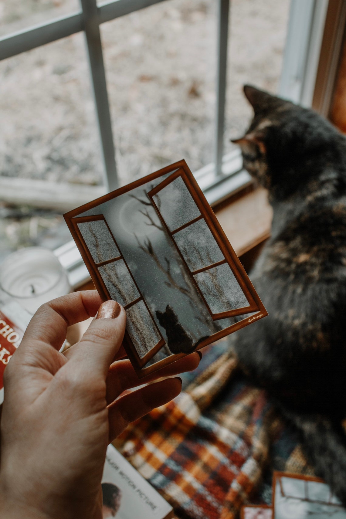 Cottage Cat Snowy Window Sticker - Etsy