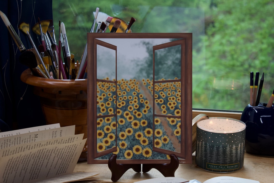 Cottage Sunflower Field Window Print - Etsy