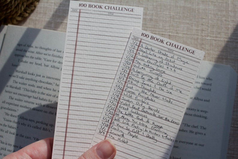 100 Book Challenge Library Card Reading Log Tracker Bookmark - Etsy
