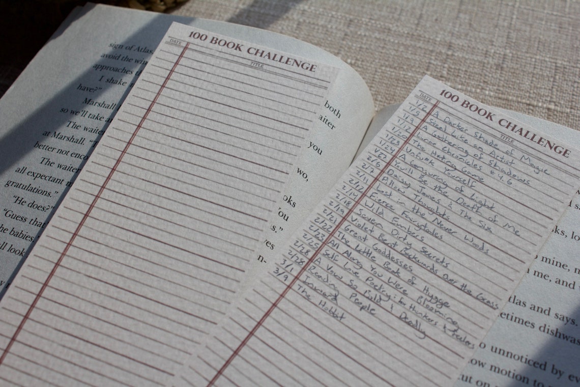 100 Book Challenge Library Card | Reading Log Tracker Bookmark - Etsy
