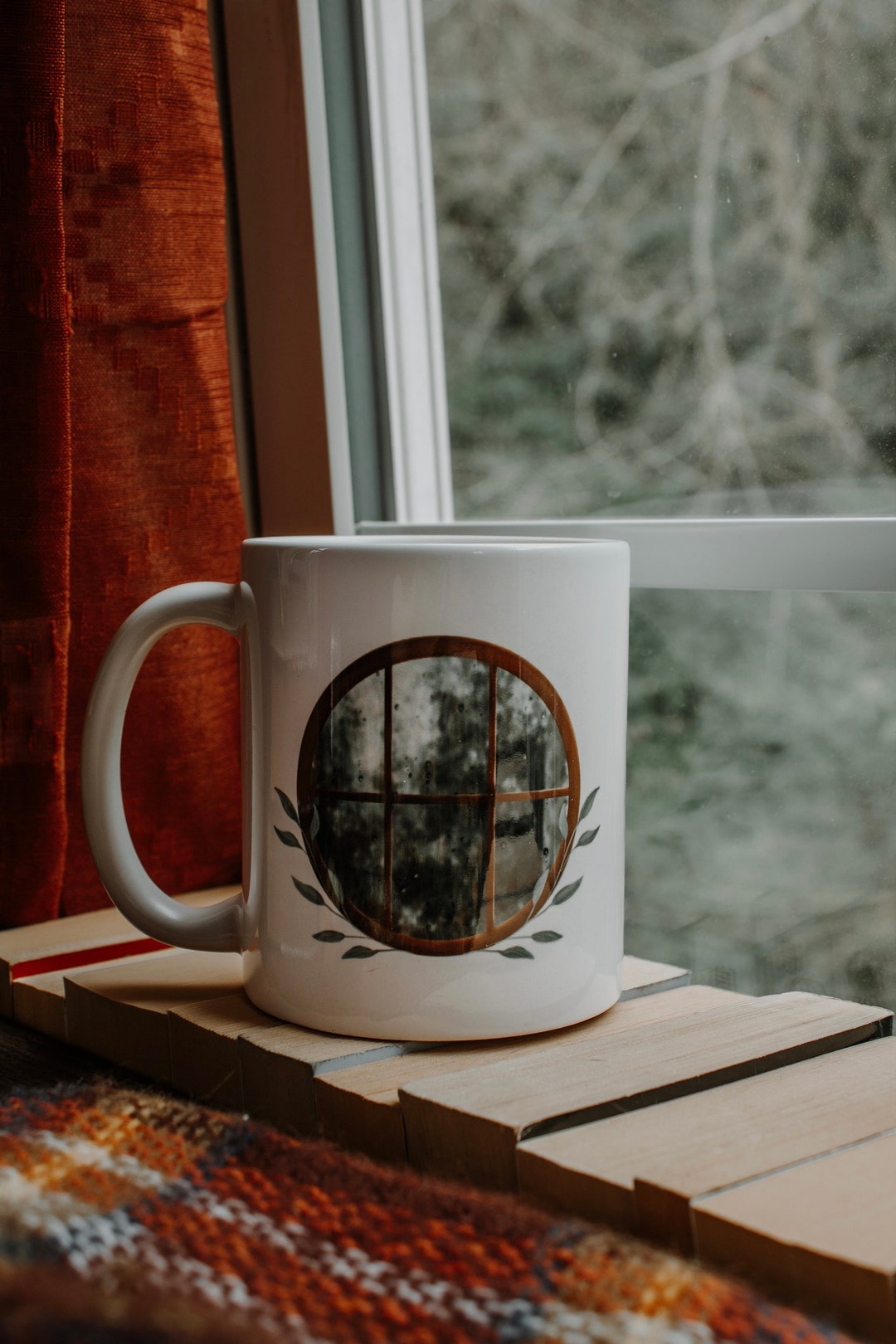 Round Rainy Summer Window | Seasonal White Mug (11oz) - Etsy