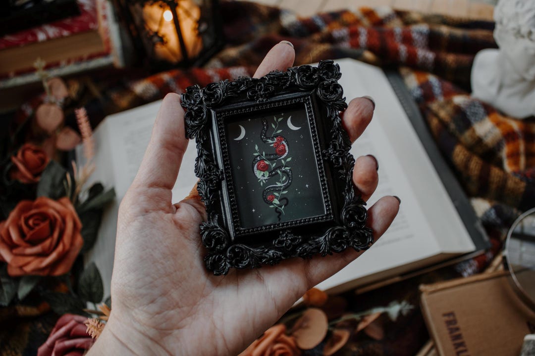 Celestial Snake | Black Miniature Antique Style Framed Painting | Mini ...