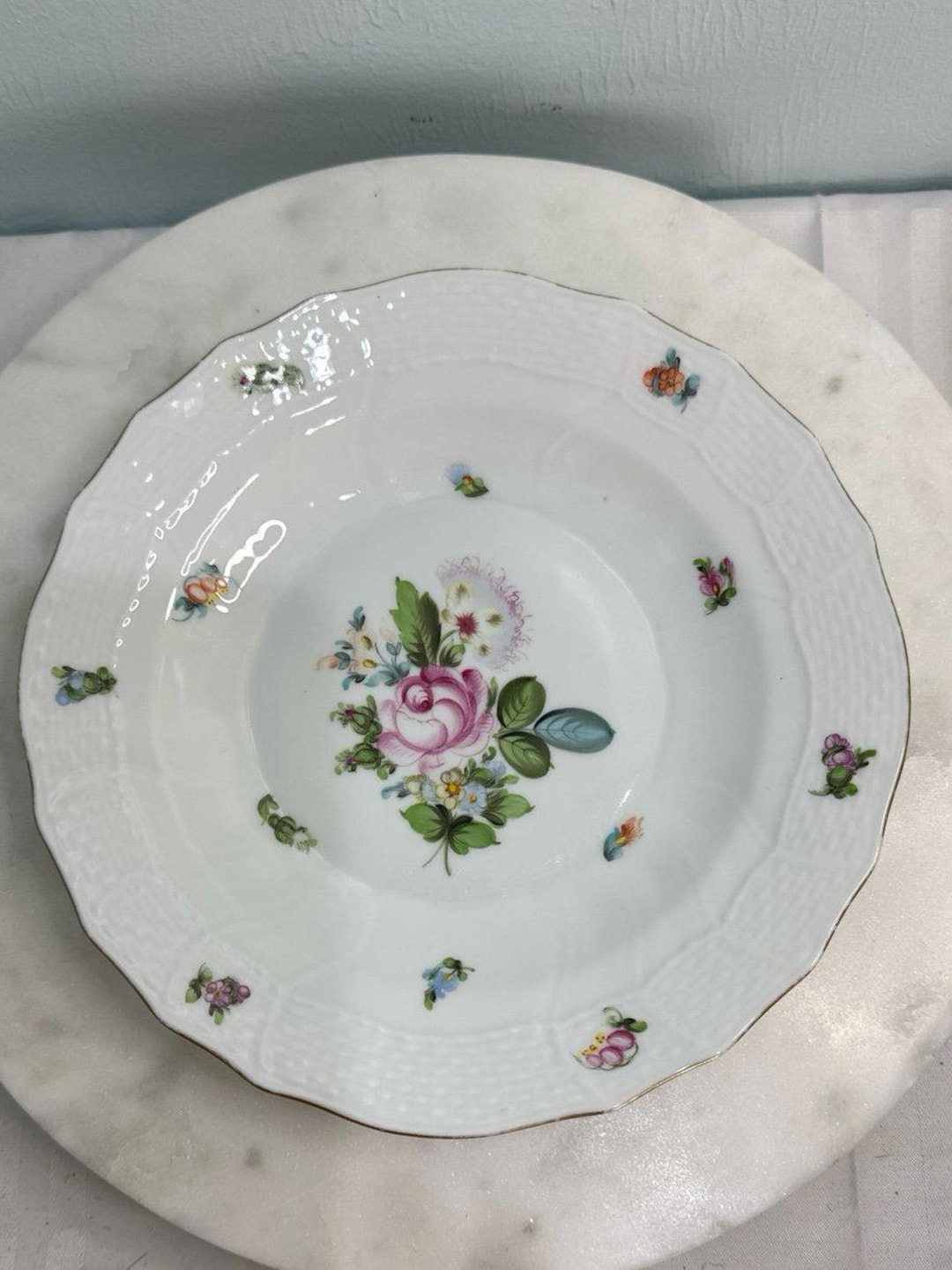 Vintage Herend Plate Bouquet De Saxe Rocaille BS-11 Hungary Porcelain ...