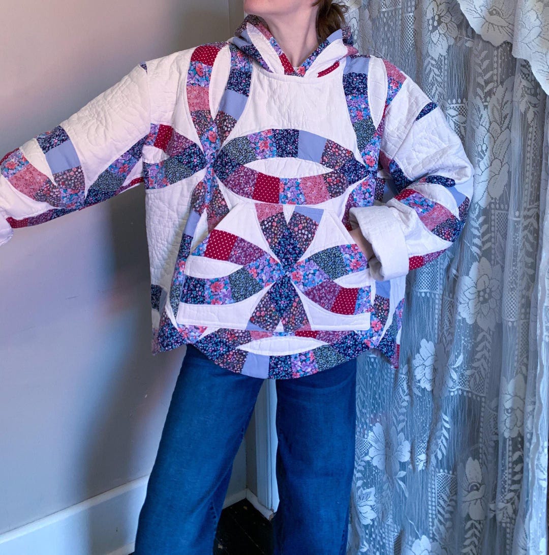 Handmade Quilt Hoodie / Made From a Vintage Patchwork Double Wedding ...