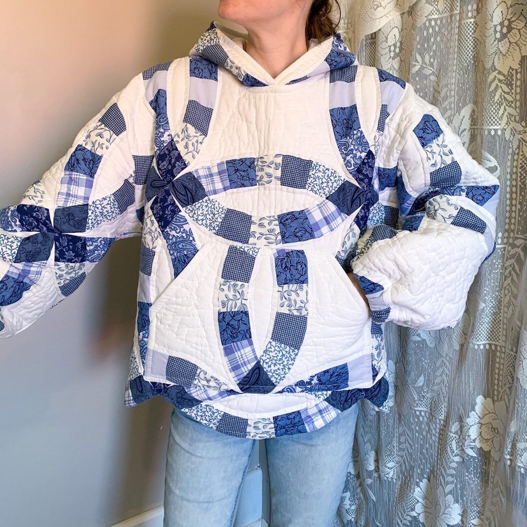 Handmade Quilt Hoodie / Made From a Vintage Patchwork Double Wedding ...
