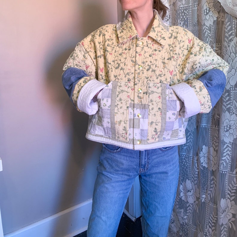 Handmade Cropped Denim Quilt Jacket / Made From a Vintage Floral Quilt ...