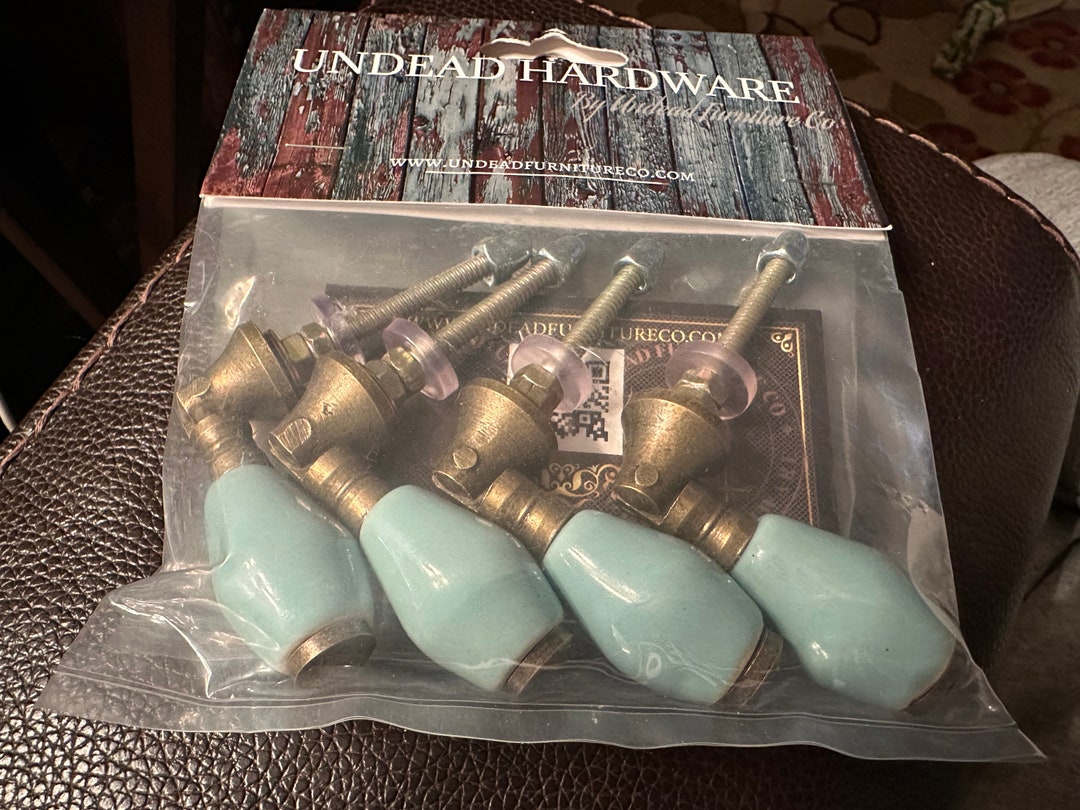 VINTAGE BLUE Ceramic Drop Hardware Pull With Antique Finish Top, 4 Pc ...