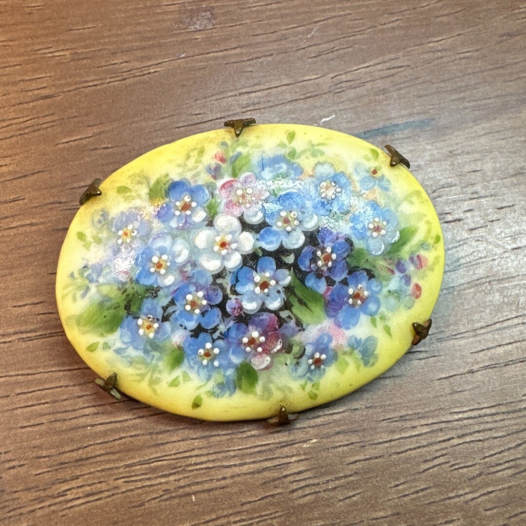 Antique Victorian Hand Painted Porcelain Brooch, Brass Pin - Etsy