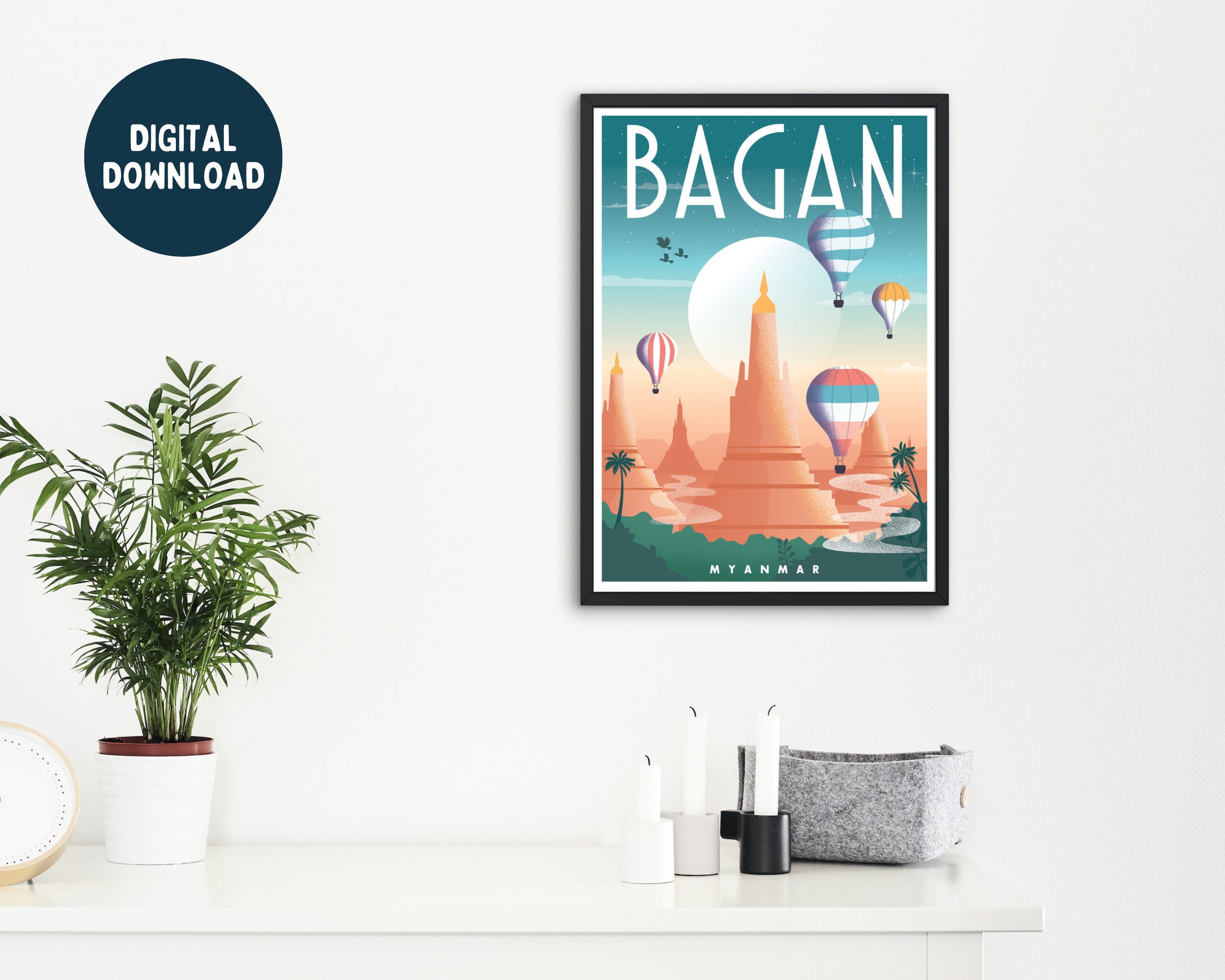 DIGITAL Bagan Myanmar Travel Poster Myanmar Travel Print - Etsy UK