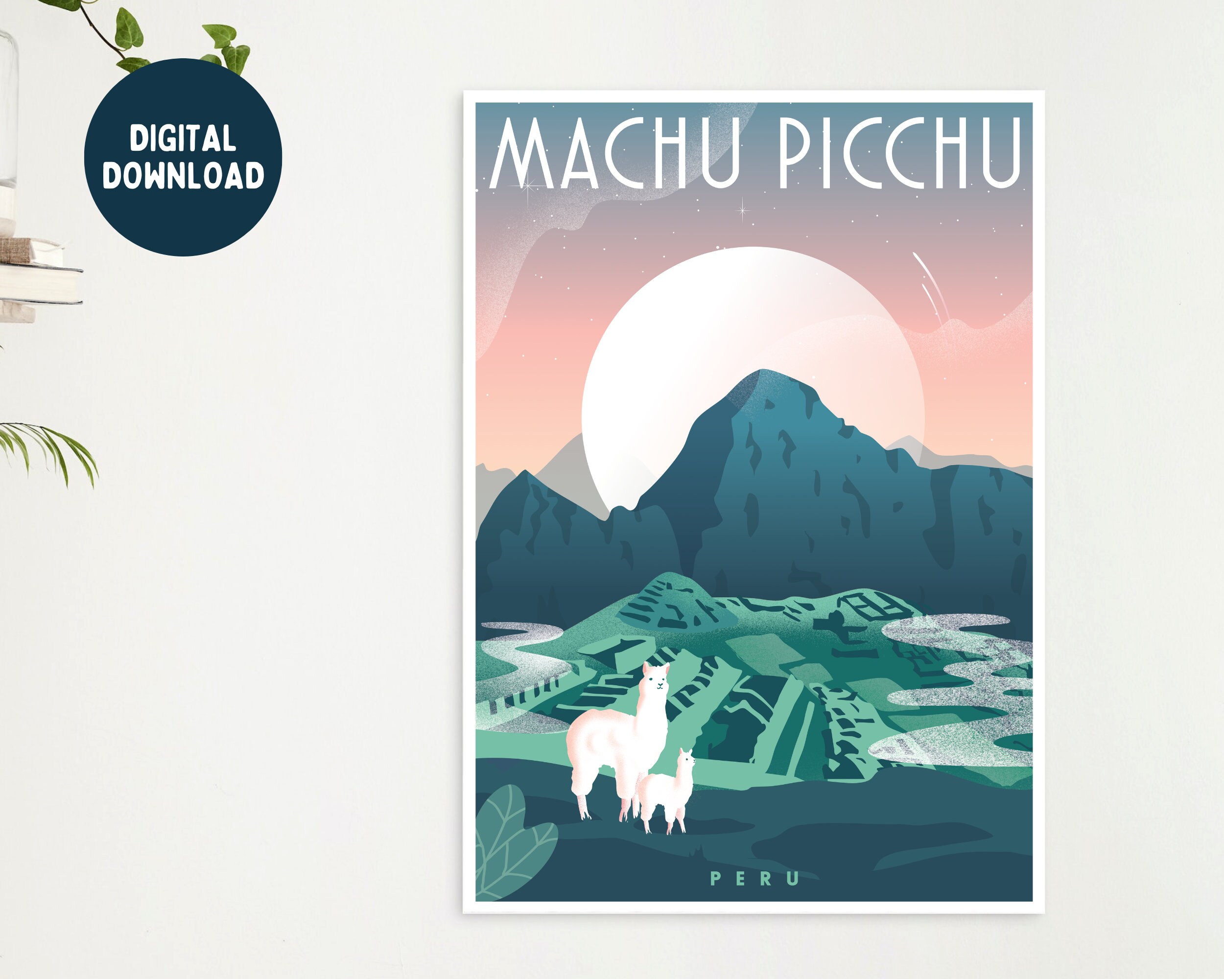 DIGITAL Machu Picchu Art Print Travel Poster Incan Citadel - Etsy