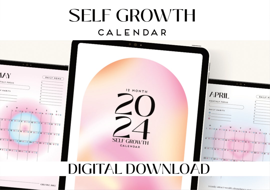2024 Self Growth Printable Wall Calendar, Monthly Planner, Morning Menu ...