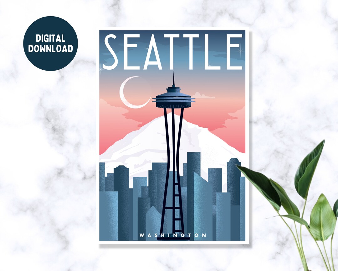 DIGITAL Seattle Poster, Washington Print, USA Travel Print, Travel ...