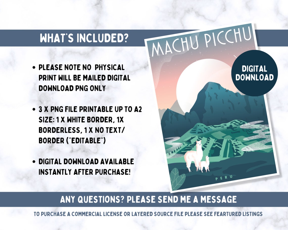 DIGITAL Machu Picchu Art Print Travel Poster Incan Citadel - Etsy