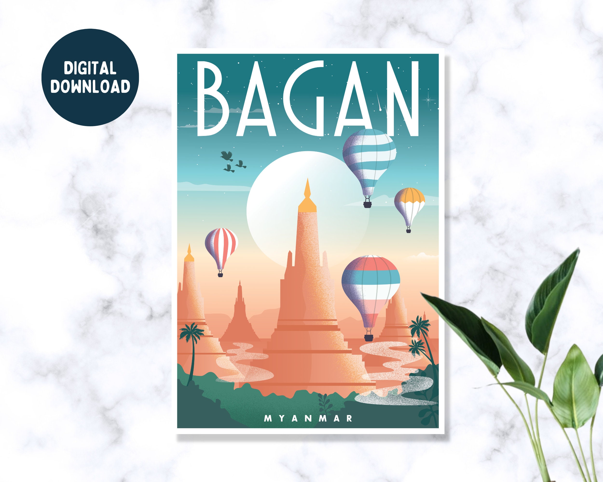 DIGITAL Bagan Myanmar Travel Poster Myanmar Travel Print - Etsy UK