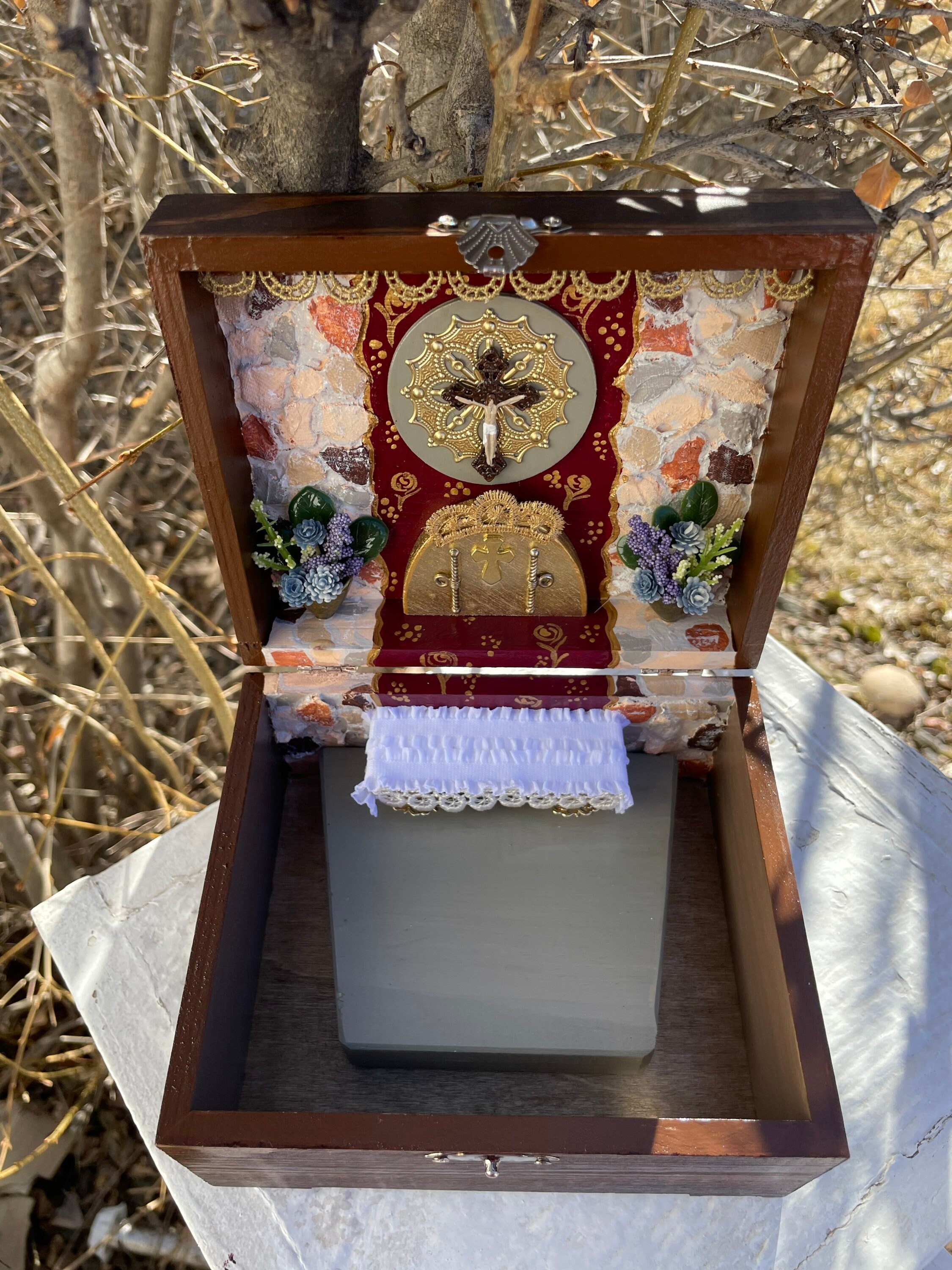 Peg Doll Chapel Box Faux Stone and Rose - Etsy