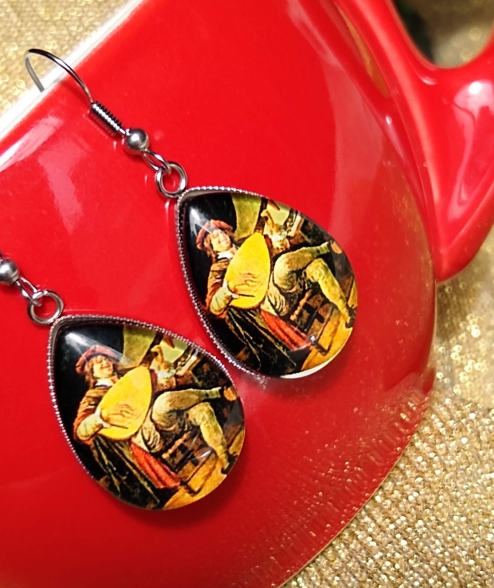 Renaissance Classic Lute Player Painting Inspired Statement Earrings ...