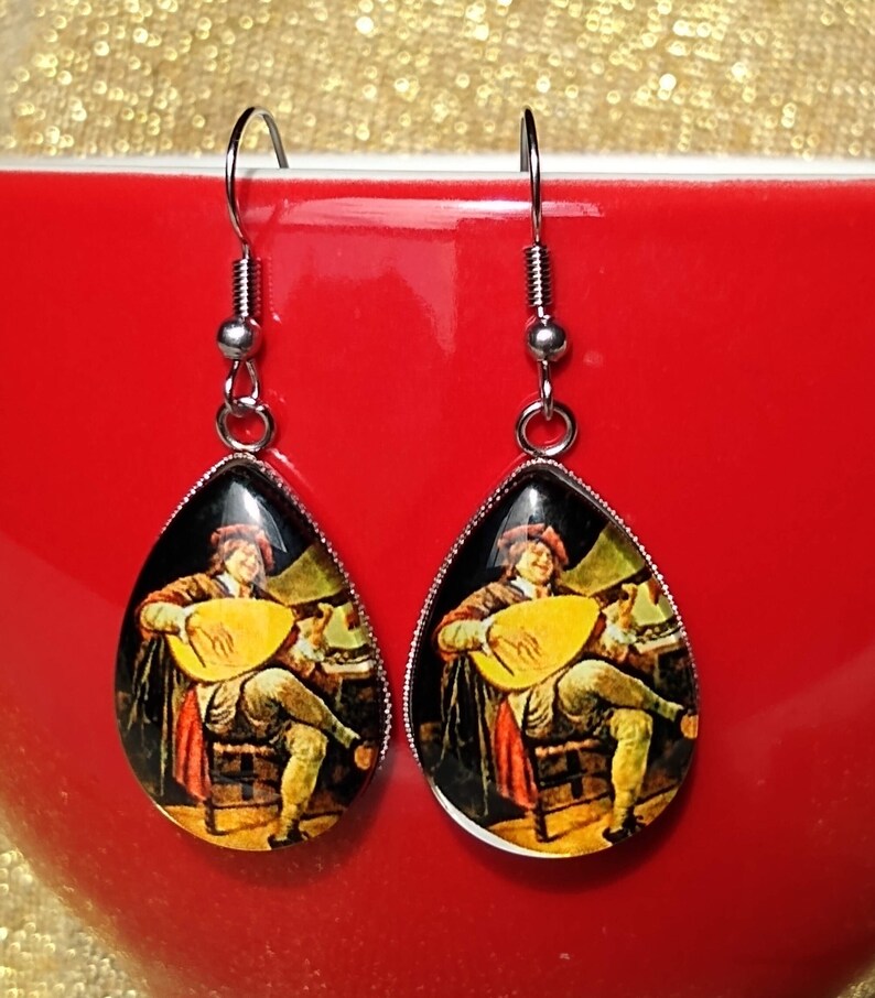 Renaissance Classic Lute Player Painting Inspired Statement Earrings ...
