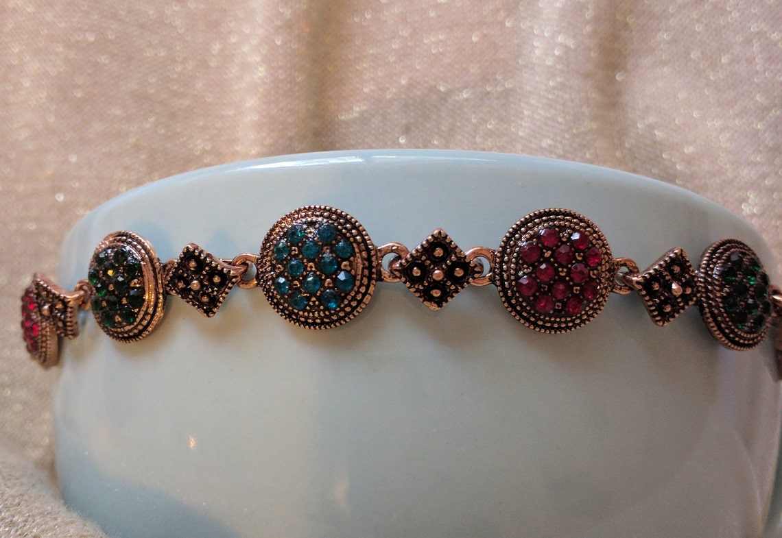 Turkish Bracelet with Multi Colored Rhinestone on Rose Gold or - Etsy.de