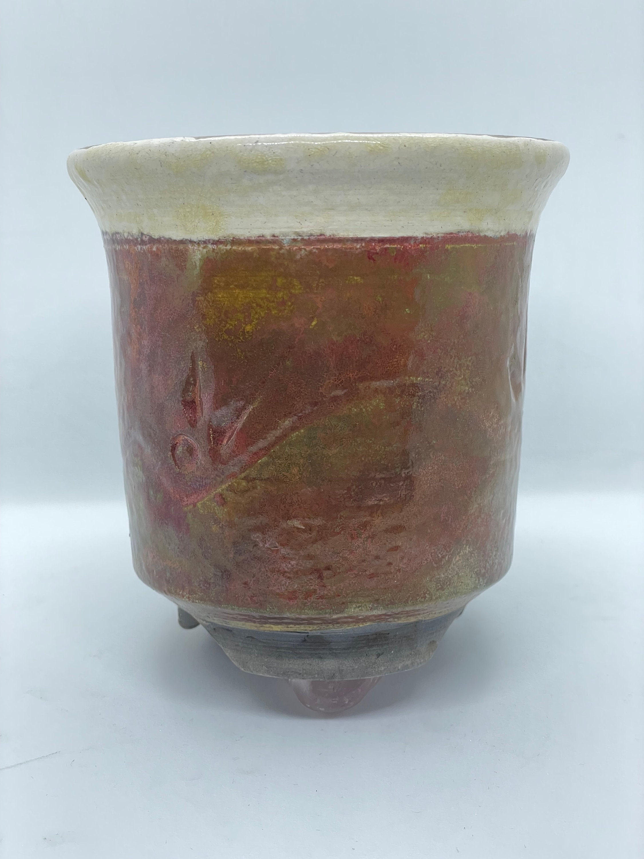 Raku Art Pottery Footed Vessel Pot Planter Iridescent Signed - Etsy