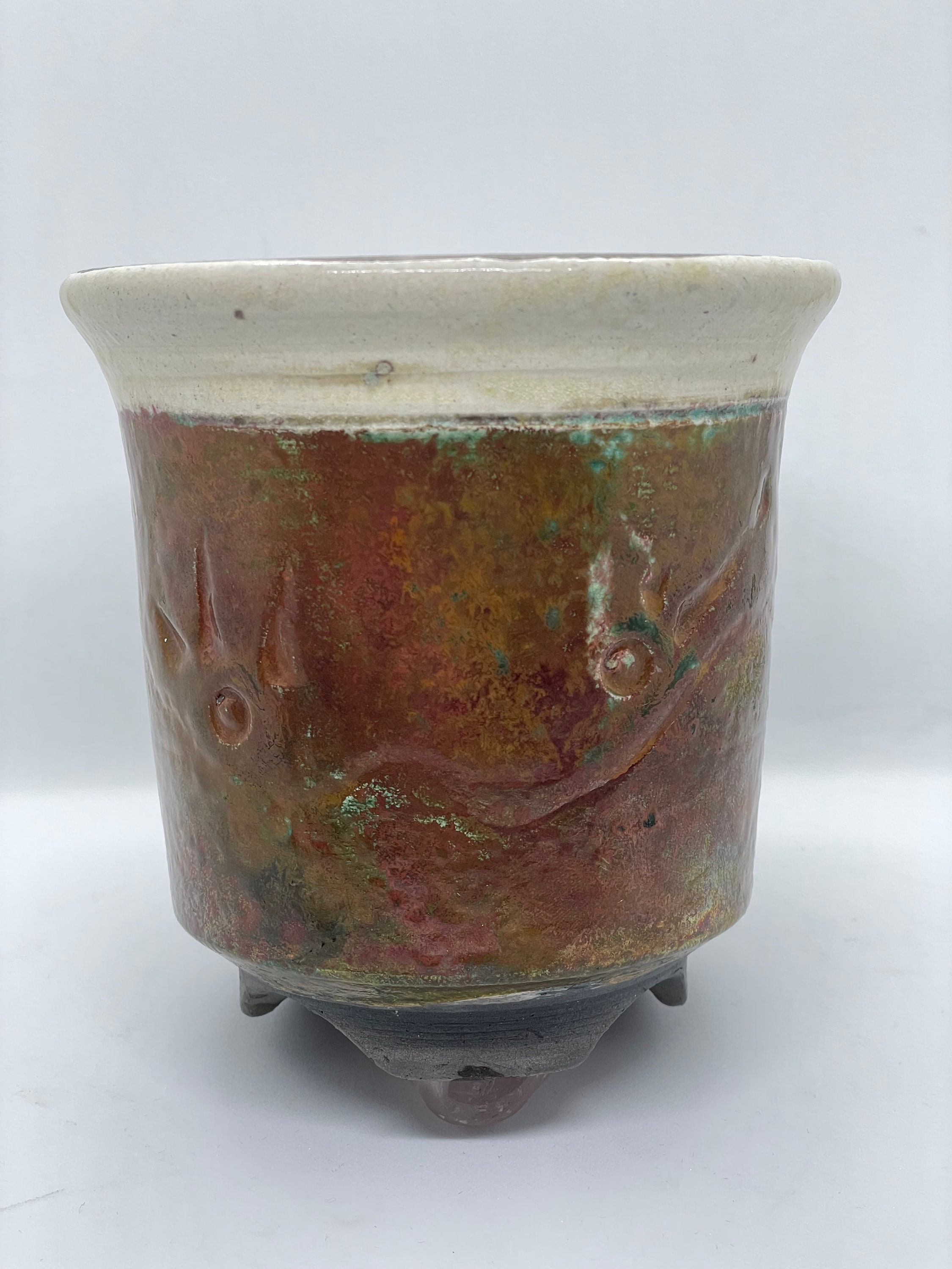 Raku Art Pottery Footed Vessel Pot Planter Iridescent Signed - Etsy