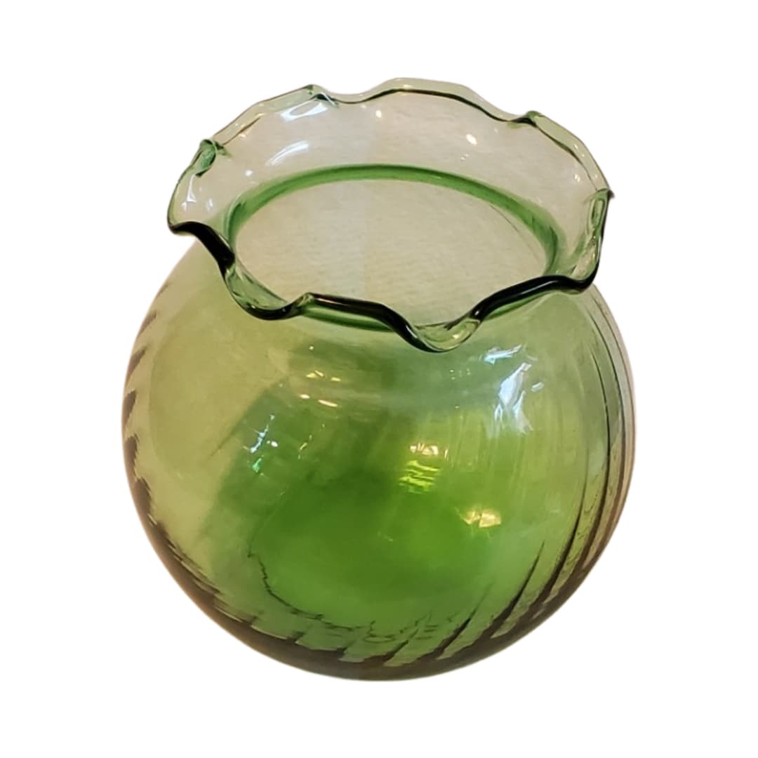 Green Glass Rose Bowl, Swirl Design, Unknown Maker - Etsy