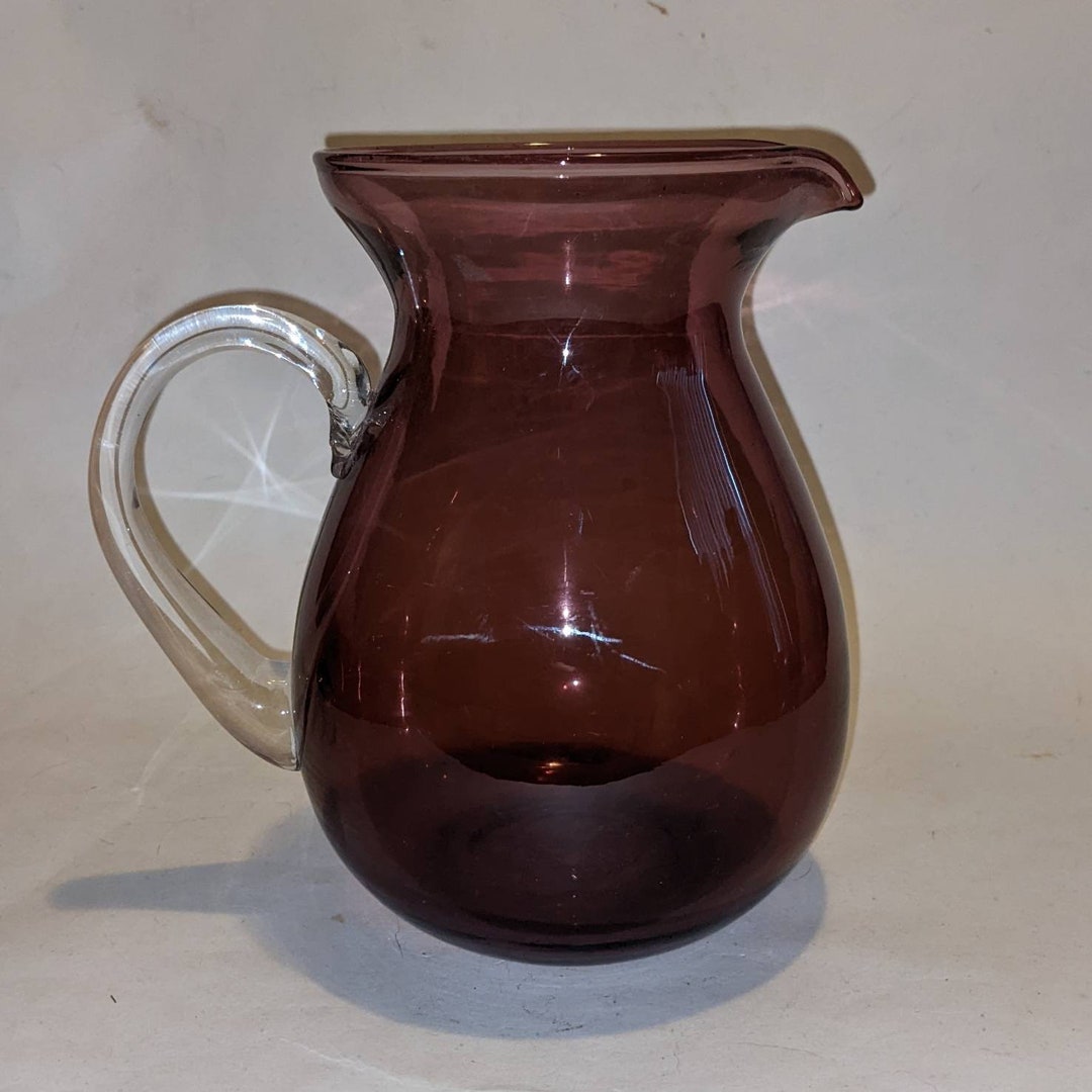 Purple Glass Pitcher With a Clear Handle - Etsy