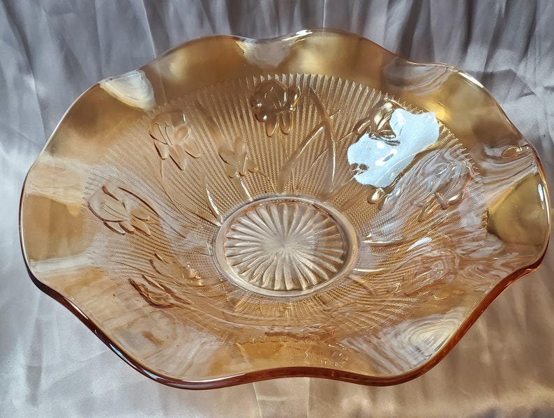 Jeanette Glass Iris and Herringbone Pattern Bowl - Etsy
