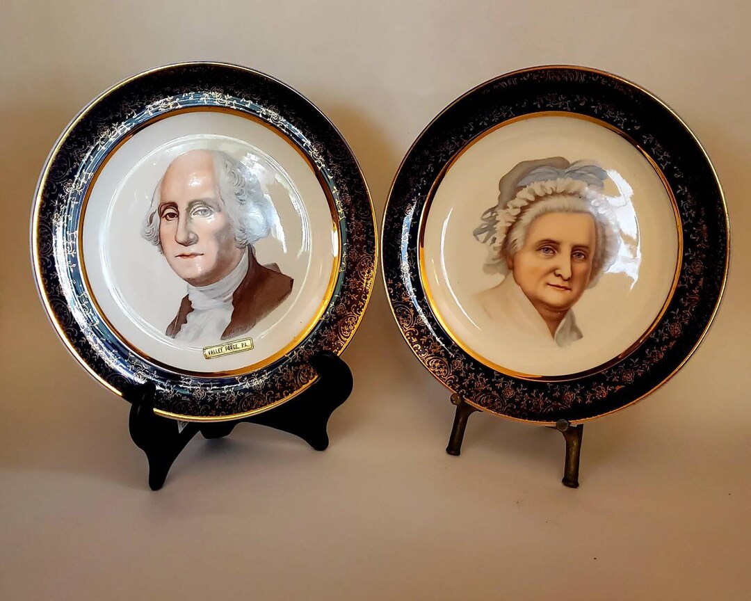 VTG George Washington & Martha Washington Plates, Signed Warranteed 22k ...