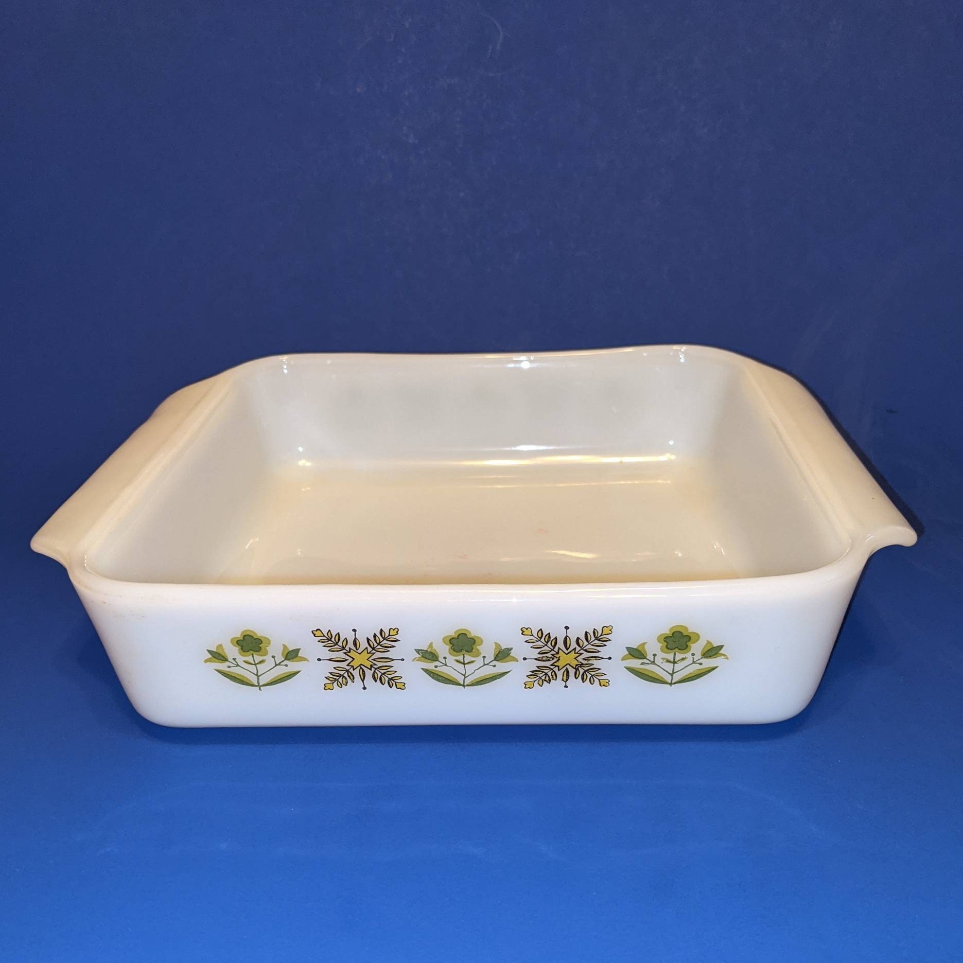 Fire King 8 inch square cake Pan baking dish Green Meadow | Etsy