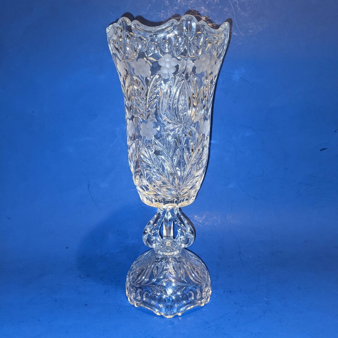 Crystal Footed Vase, Open Base, Etched Flowers, Cut Crystal - Etsy