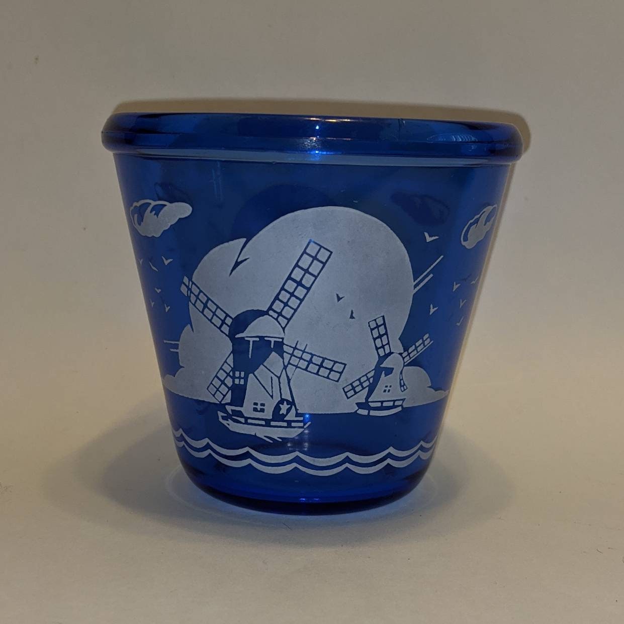 Hazel Atlas, Cobalt Blue, White Windmill Design, Ice Bucket - Etsy