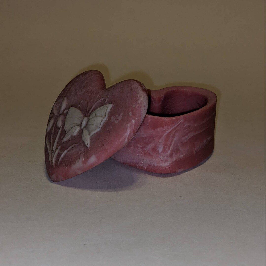 Vintage, Incolay Pink Heart Shaped Box, Signed Robert Nemith - Etsy