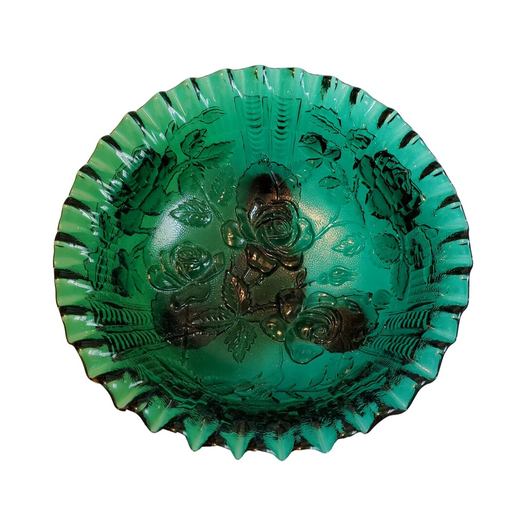 LE Smith, Open Rose Footed Bowl, Dark Green-blue (teal) - Etsy