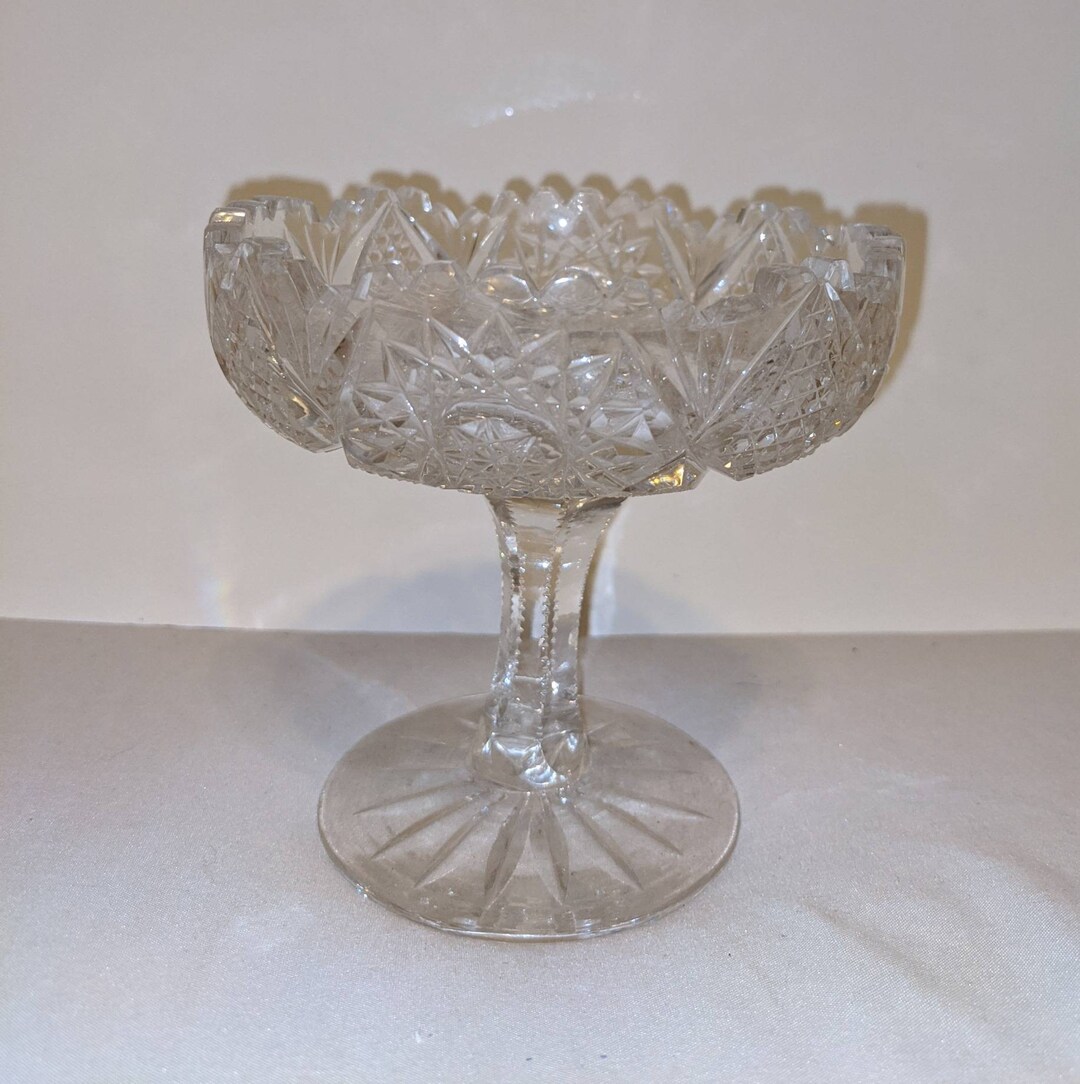 Crystal Footed Compote Dish, Hobstar Pattern and Sawtooth Edge - Etsy